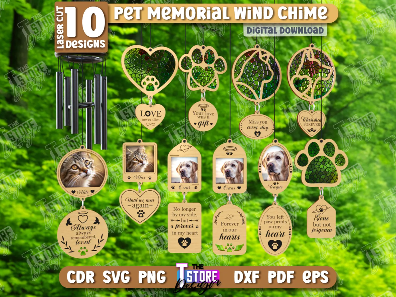 Pet Memorial Wind Chime With Personalized Photo Tags Laser Cut Bundle ...