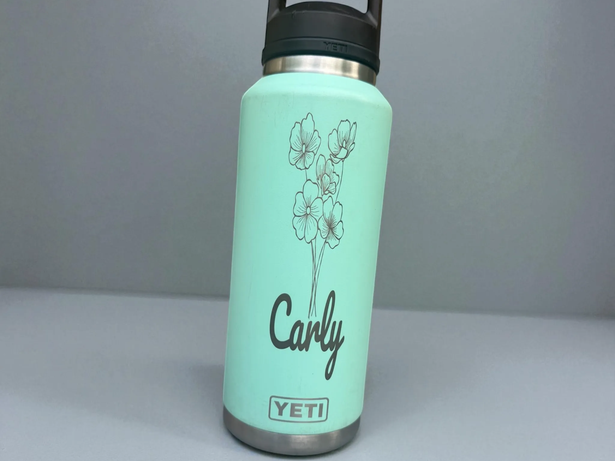 Custom Engraved YETI Tumbler with Floral Design and Name Carly | Free ...