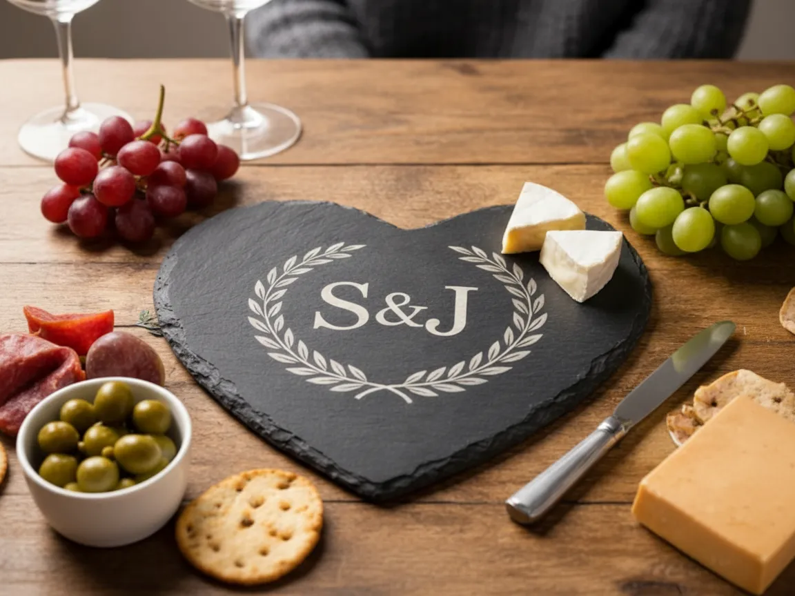 Personalized Heart-Shaped Slate Cheese Board with S&J Engraving | Free ...