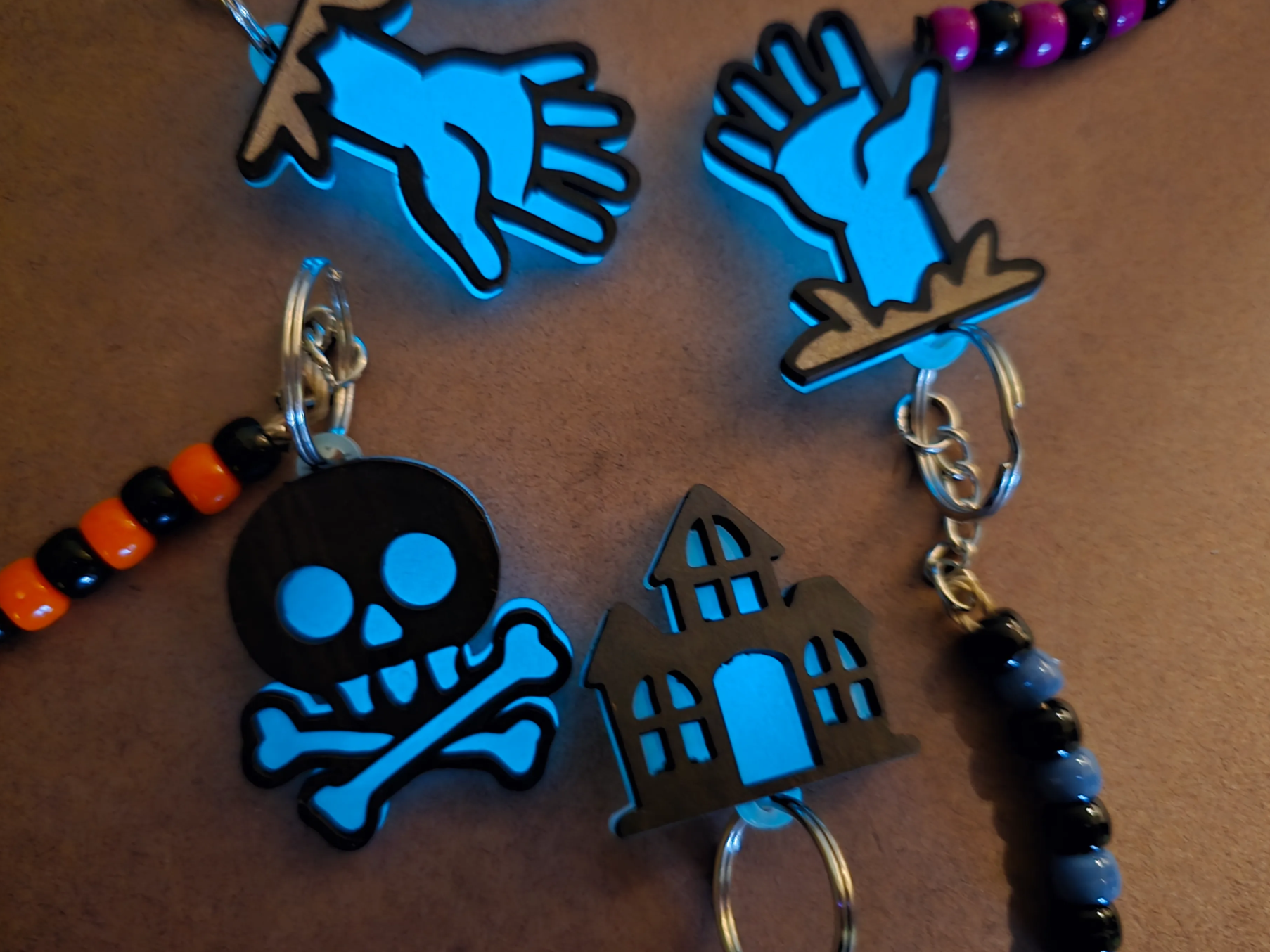 Halloween Keychains with Beaded Chains Zombie, Skull, and Haunted House ...