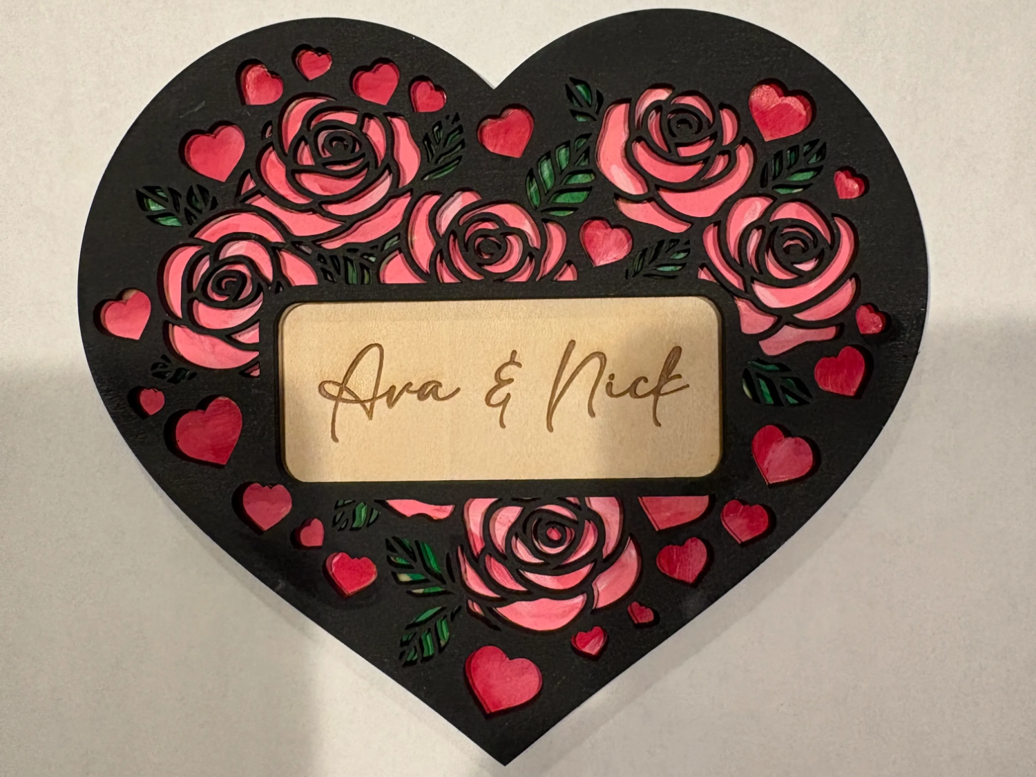 Laser Cut Heart-Shaped Wall Art with Roses and Personalized Name | Free ...