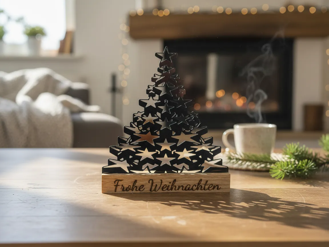 Laser Cut Wooden Christmas Tree Decoration with text | Free Files - Atomm