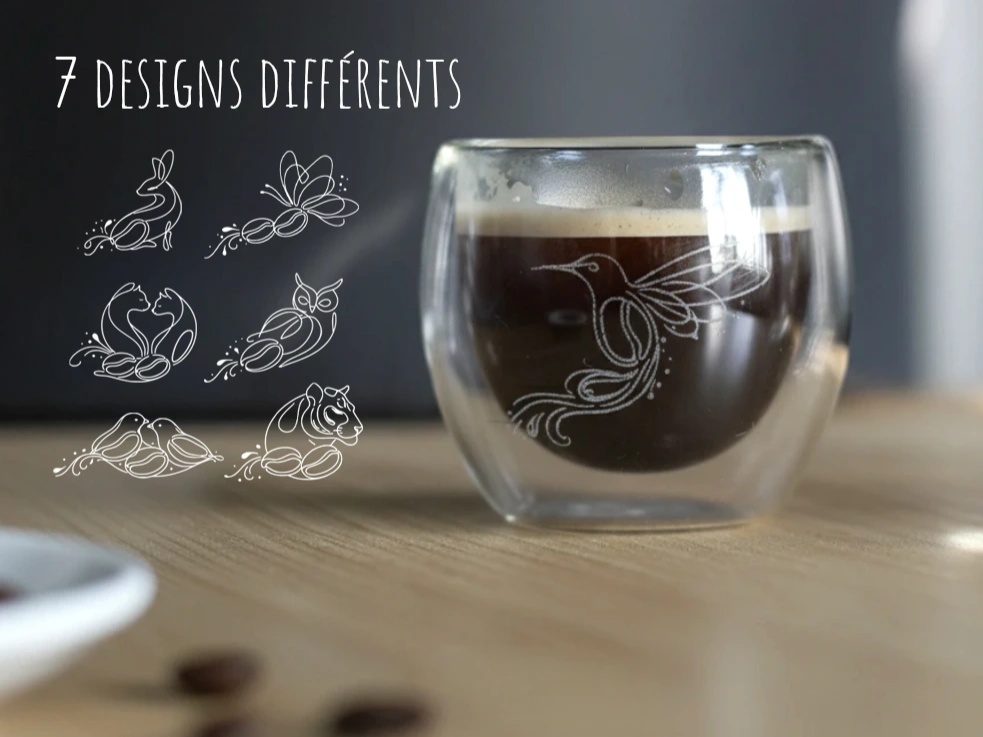 Double Wall Glass Coffee Cup with Laser Engraved Animal and coffee ...