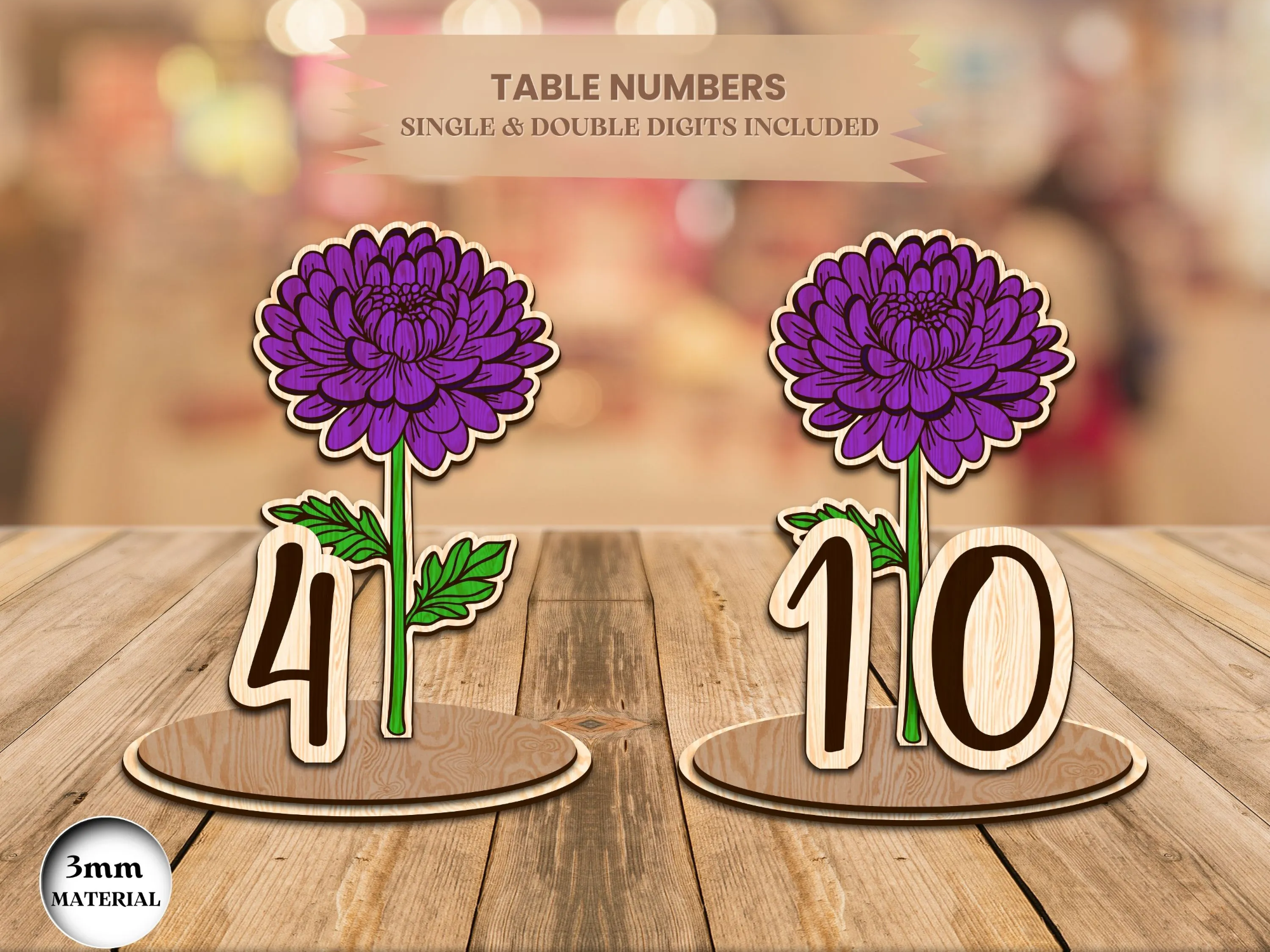 Chrysanthemum Table Numbers Laser Cut | Ready to Use Files - Atomm