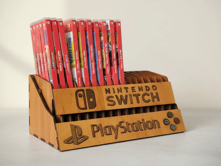 Laser Cut Wooden Nintendo Switch and PlayStation Game Case Holder ...