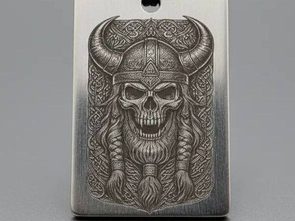 Laser Engraved Viking Warrior Dog Tag Pendant with Horned Helmet | Free ...