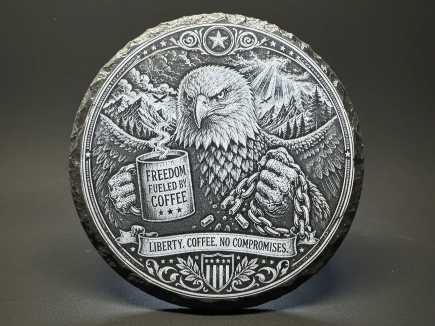 Freedom Fueled By Coffee Eagle Slate Coaster | Free Files - Atomm