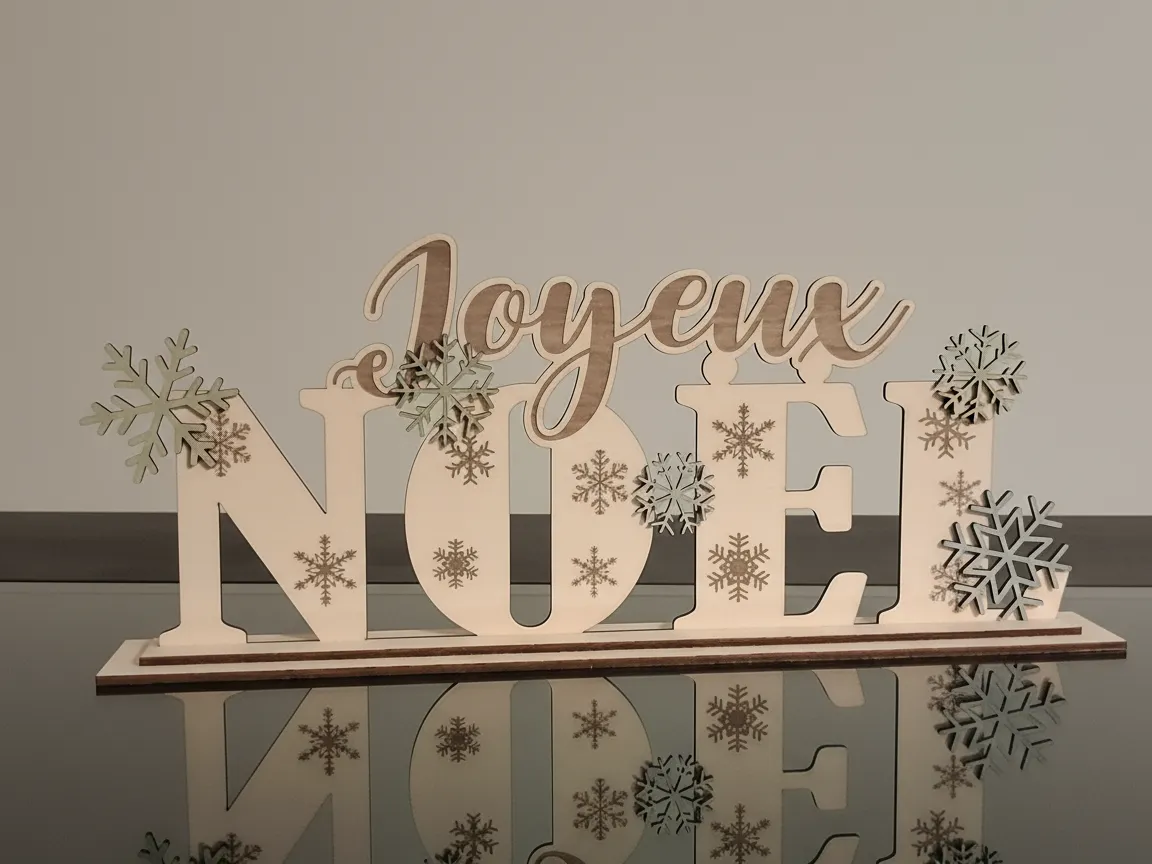 Laser Cut Wooden Joyeux Noel Christmas Table Decoration with Snowflakes ...