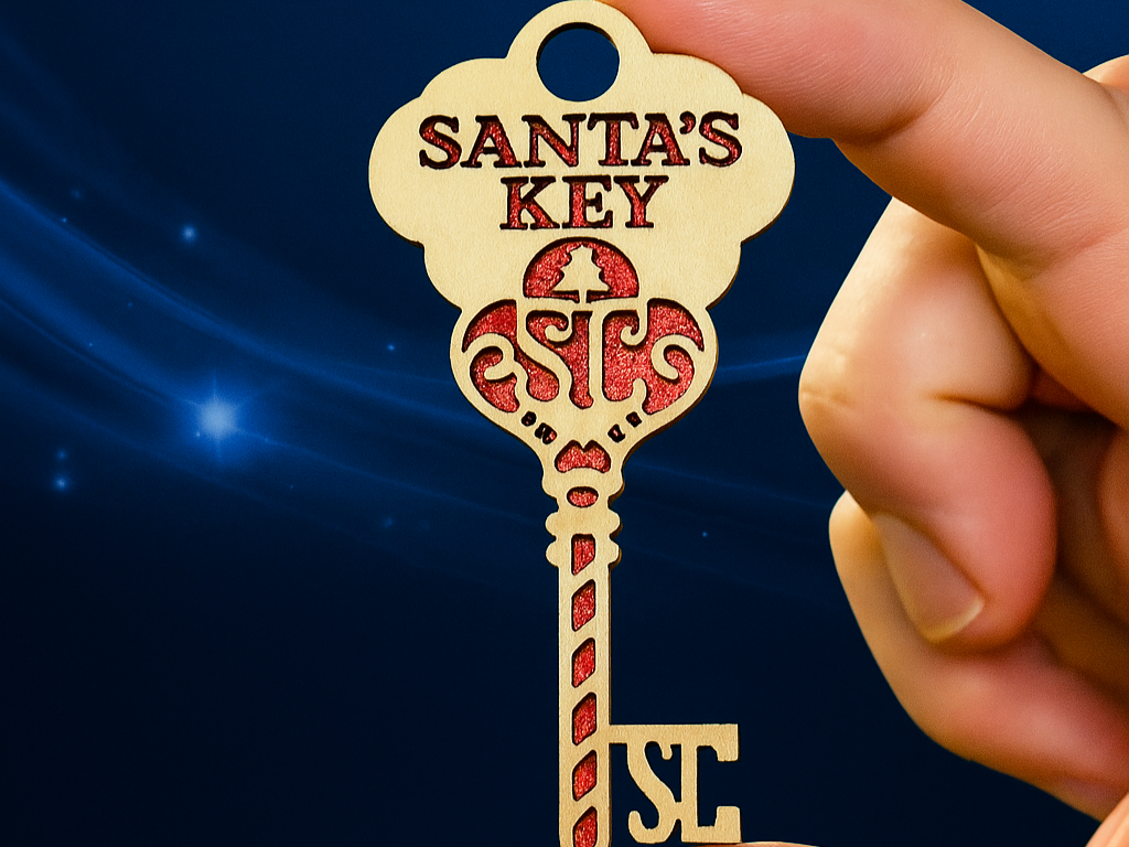 Laser Cut Wooden Santa's Key Christmas Decoration with Red Backing ...