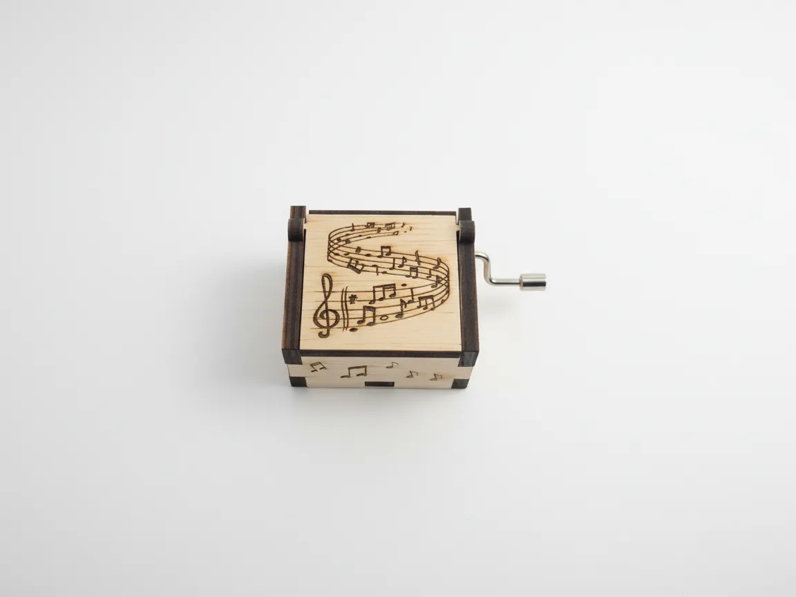 Laser Engraved Wooden Music Box with Hand Crank and Musical Notes ...
