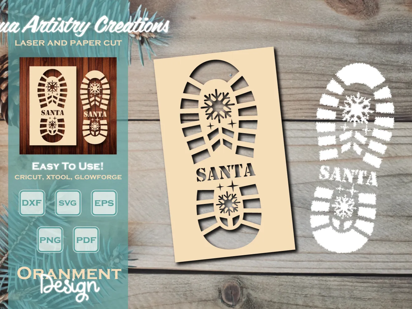 Laser Cut Santa Boot Print Christmas Ornament Design | Ready to Use ...