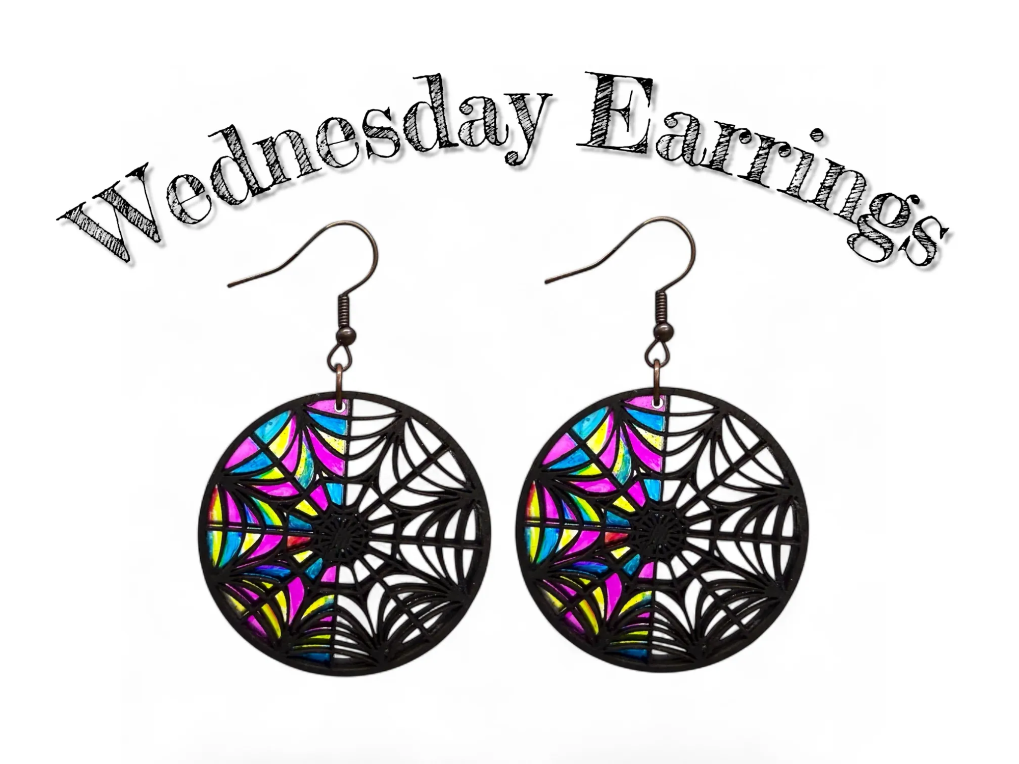 Wednesday Addams Inspired Spider Web Halloween Earrings with Colorful ...
