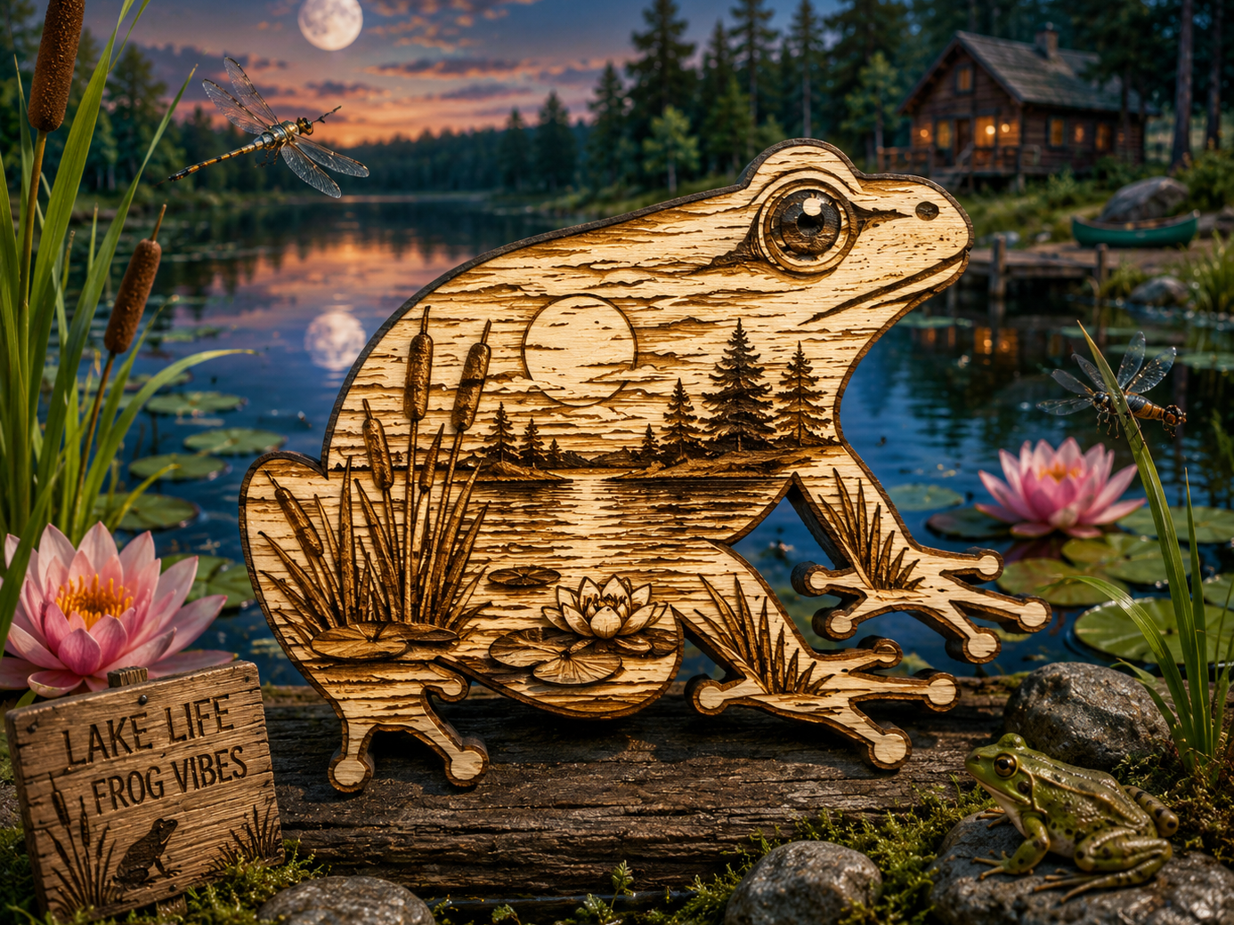 Moonlit Marsh Frog – Rustic Wetlands Wood Engrave and Cut | Free Files ...