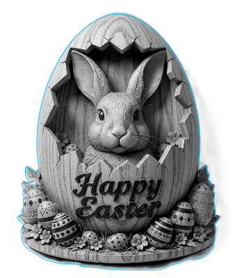 gravure sur bois en relief en forme d'œuf de Pâques avec lapin et ...
