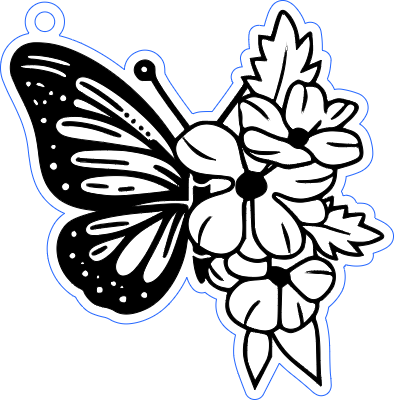 Wooden keychain with butterfly and flowers, detailed laser engraved ...