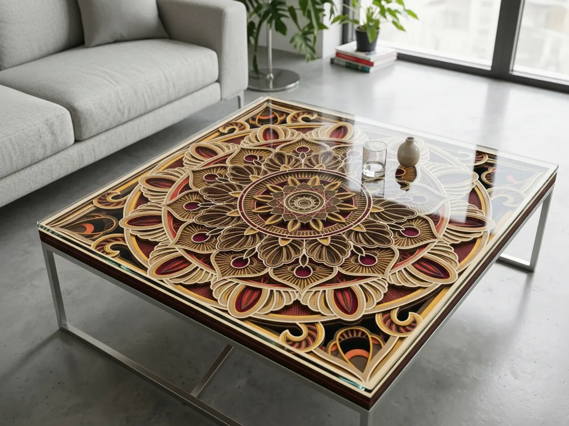 Laser Cut Multilayer Coffee Table Design #5 – 9 Layered Geometric ...